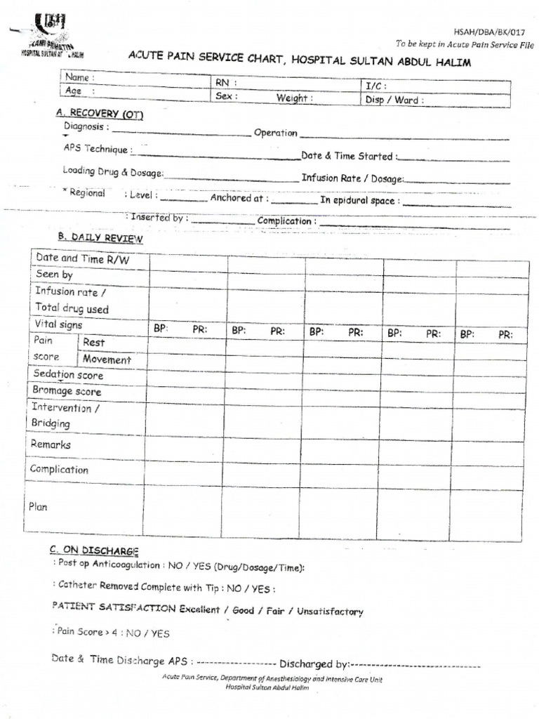 Acute Pain Service Chart | PDF