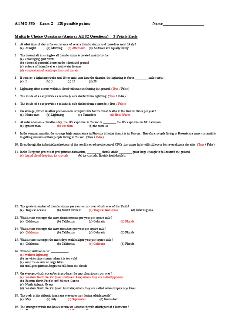 ATMO 336 - Exam 2 120 Possible Points Name - Multiple Choice Questions ...