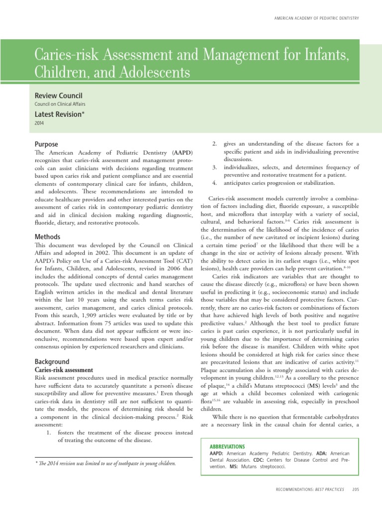 AAPD, 2014, Guideline On Caries-Risk Assessment and Management For ...