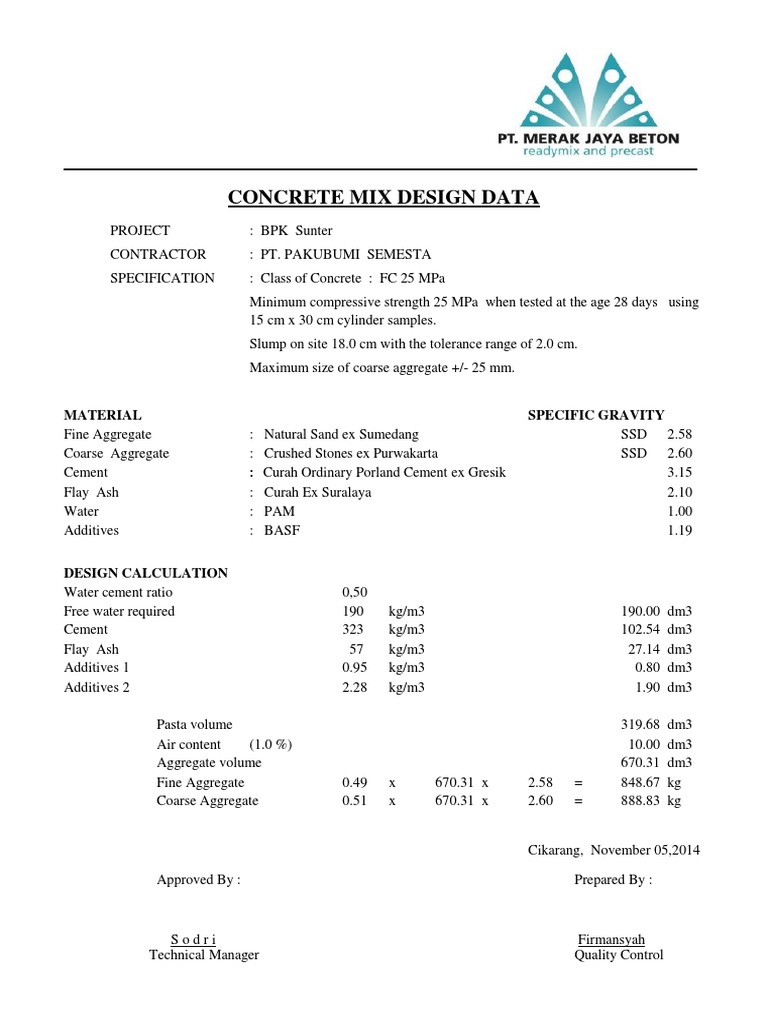 Concrete Mix Design Data Pt. Paku Bumi | PDF | Construction Aggregate ...
