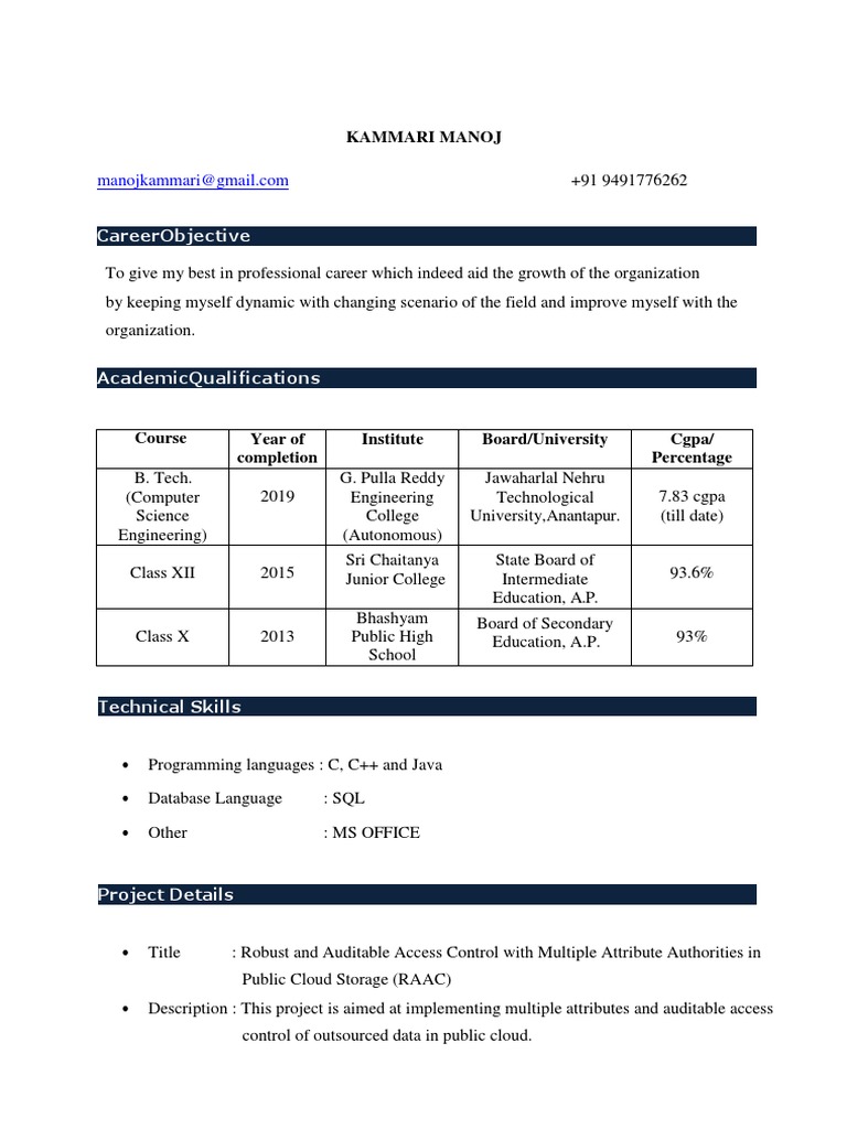 Manoj Resume For Cogni New | PDF | Computing | Business