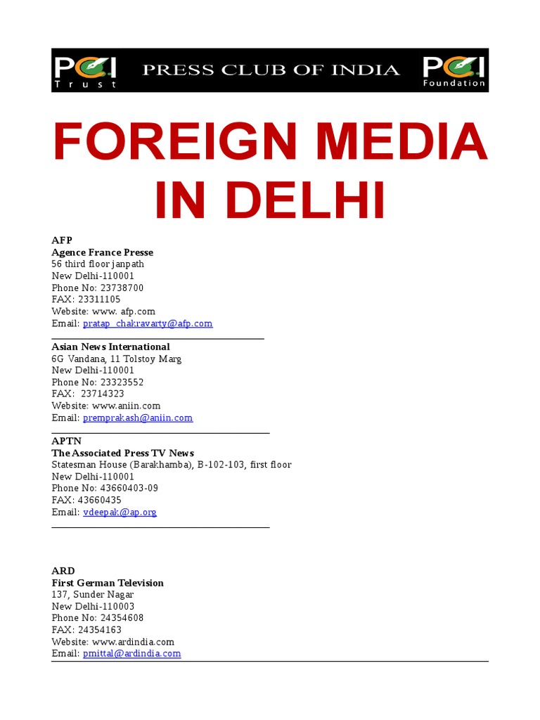 Contact Information for Major Foreign Media Organizations Operating in ...