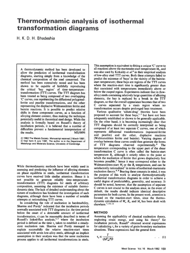 Thermodynamic TTT Metal Science 1982 | PDF | Diffusion | Nucleation