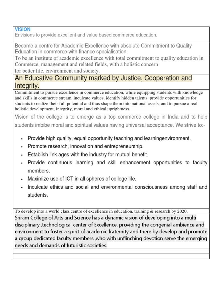 Vision and Mission Statement | PDF