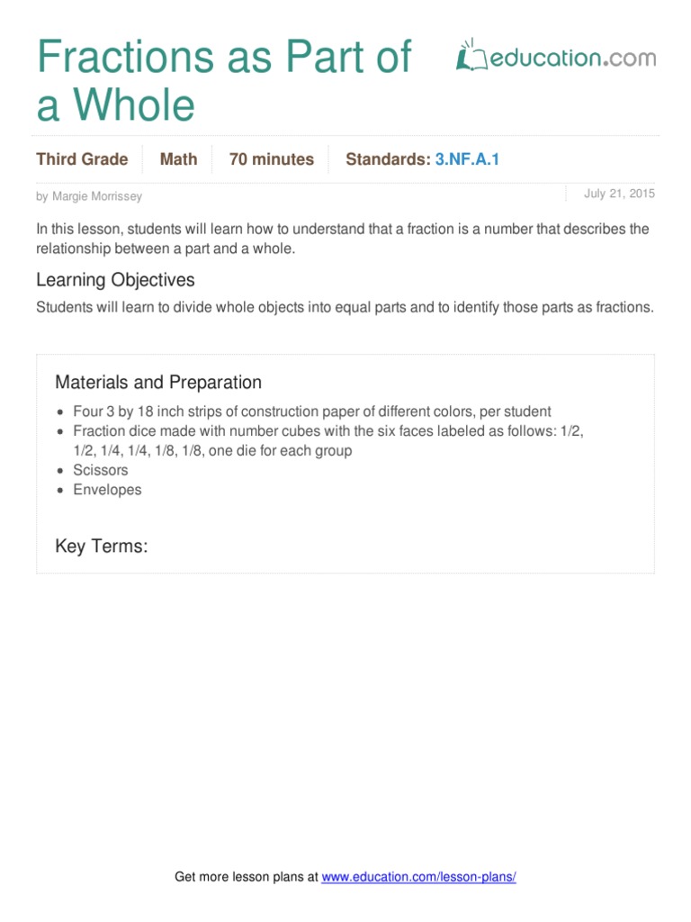 Fraction As A Part of A Whole | PDF | Fraction (Mathematics) | Lesson Plan