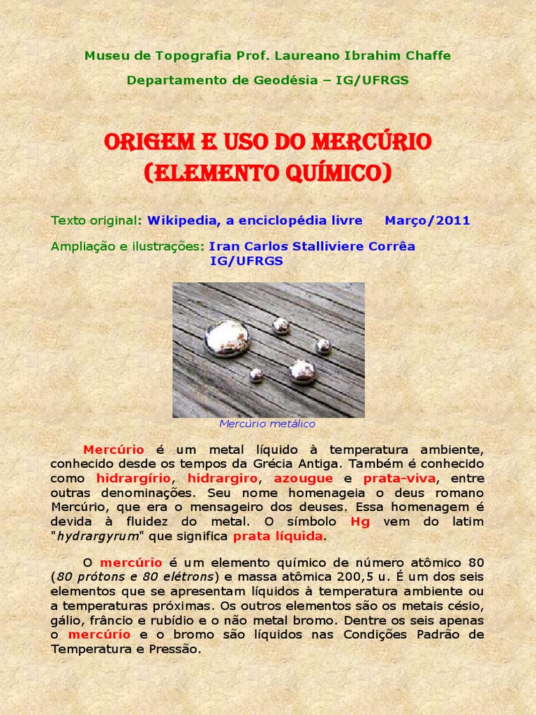 Historia Do Mercurio | PDF | Mercúrio (elemento) | Átomos