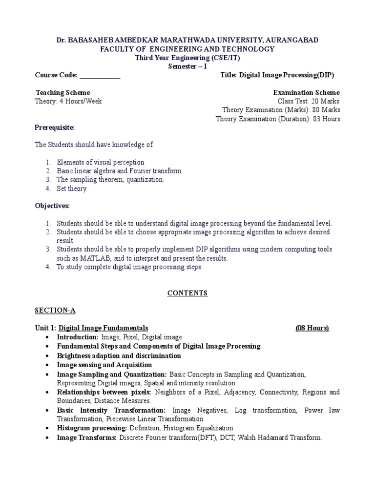 Course Code: - Title: Digital Image Processing (DIP) Teaching Scheme Examination Scheme | PDF ...