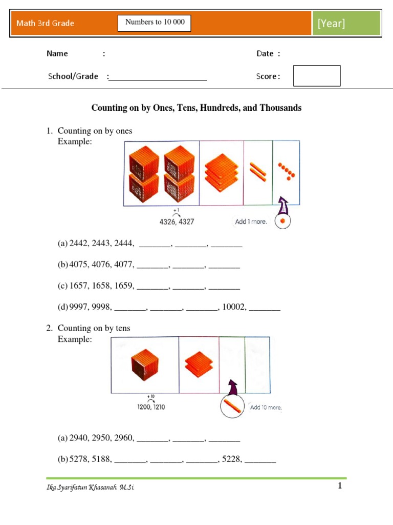 (Year) : Counting On by Ones, Tens, Hundreds, and Thousands | PDF ...
