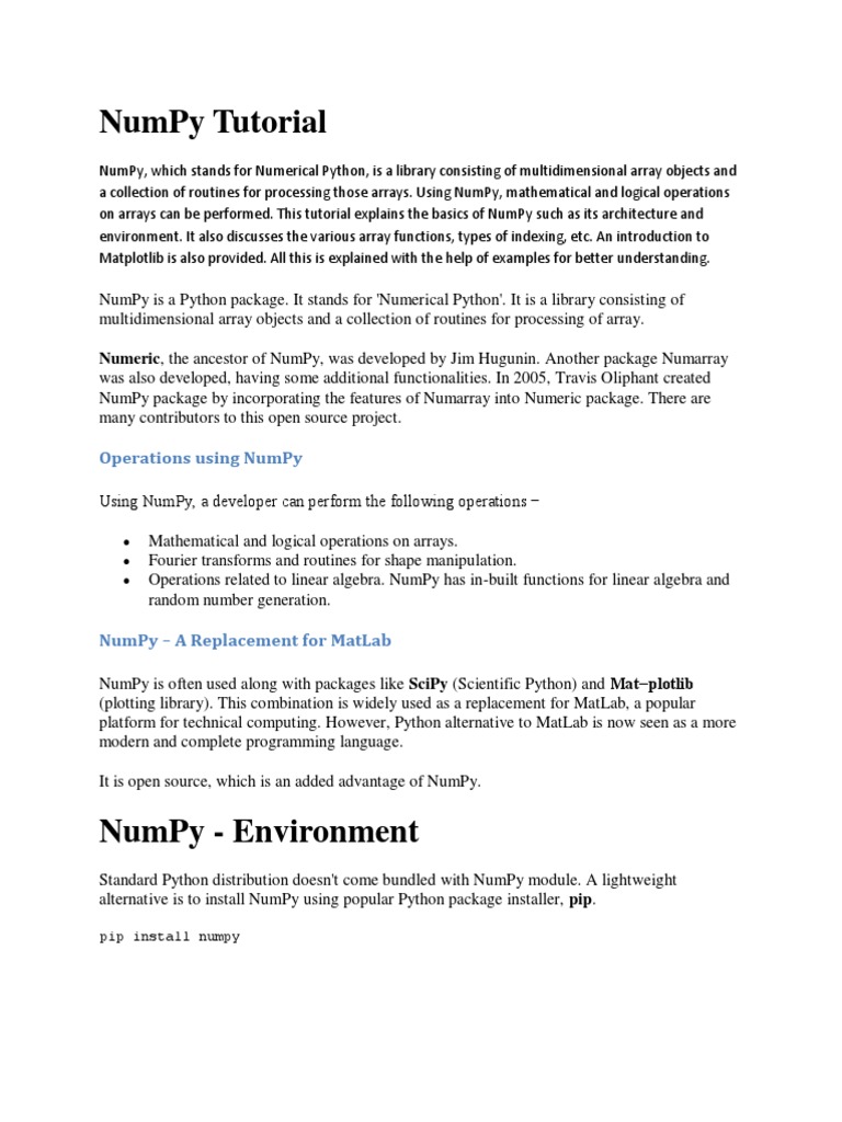 Numpy Tutorial | PDF | Computer Programming | Areas Of Computer Science Numpy Tutorial | PDF | Computer Programming | Areas Of Computer Science