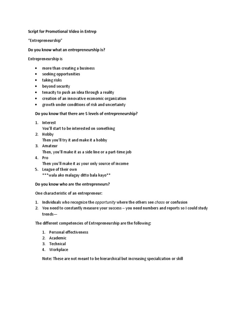Script For Promotional Video in Entrep | PDF