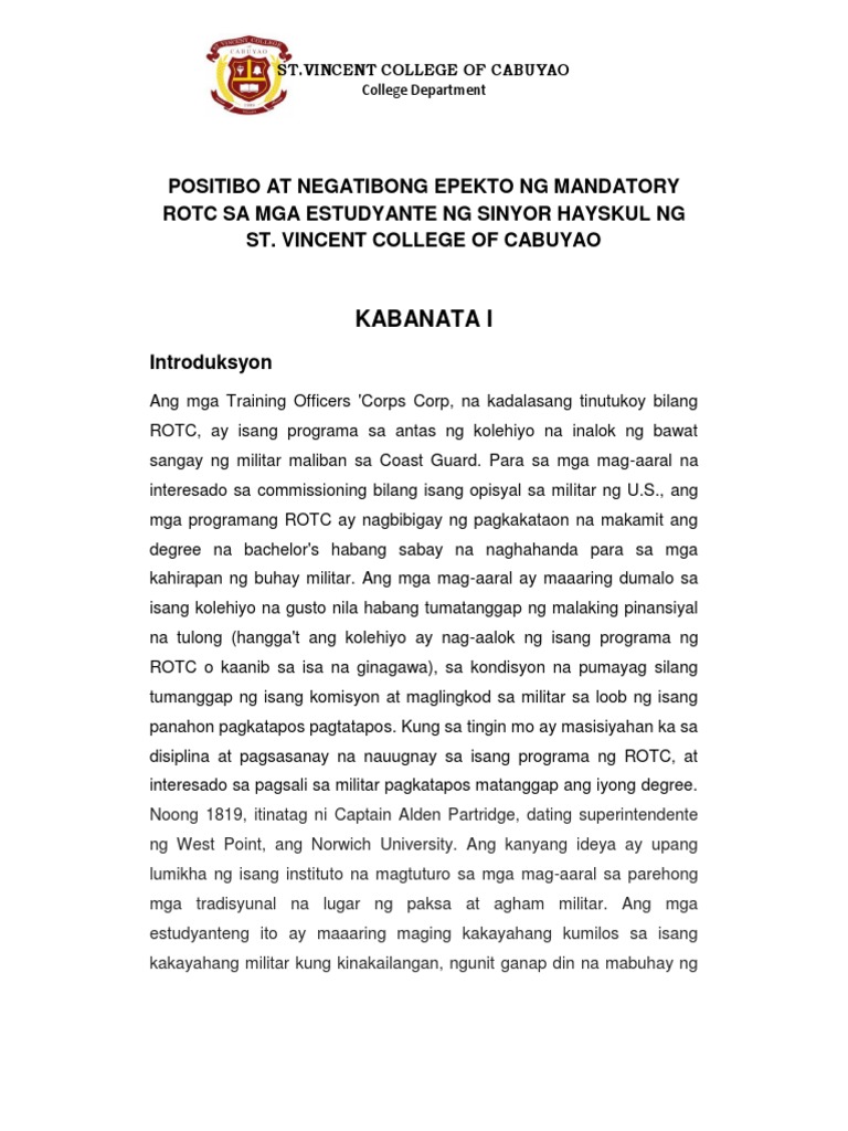 Mandatory ROTC. Project | PDF