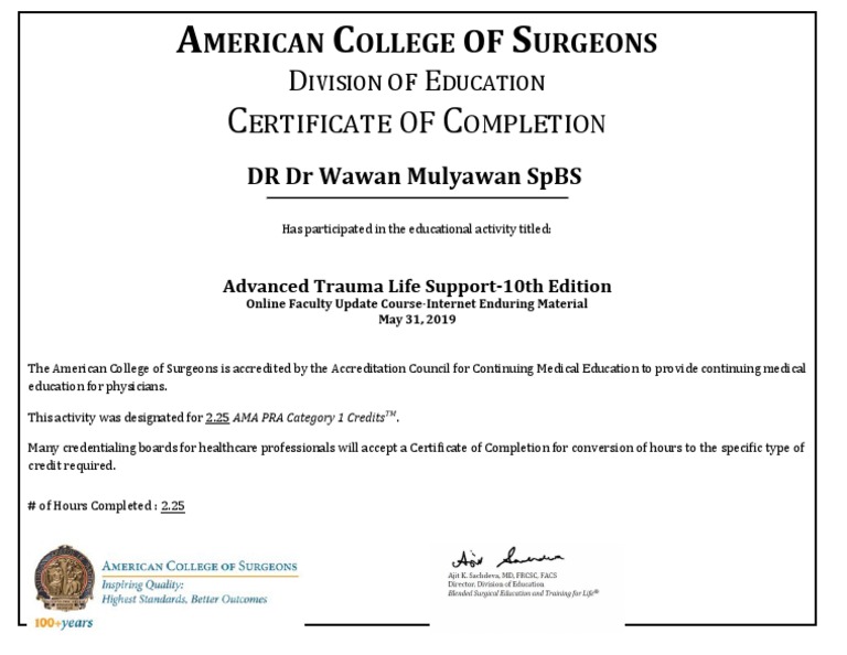 Certificate 10th ATLS Wawan | PDF | Health Sciences | Medicine