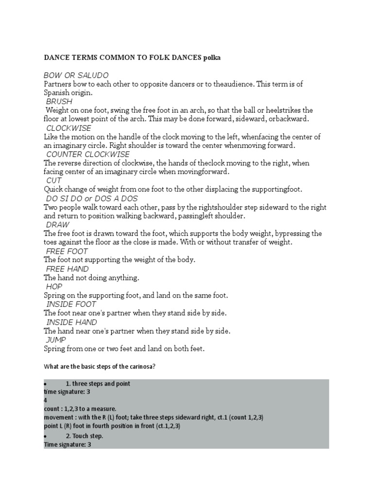 Folk Dance Terminology and Steps | PDF | Dances | Foot