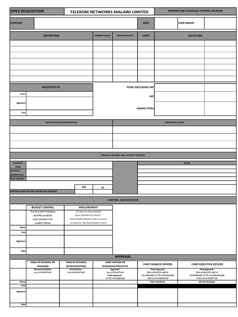 OPEX Requisition Form | PDF | Procurement | Value Added Tax
