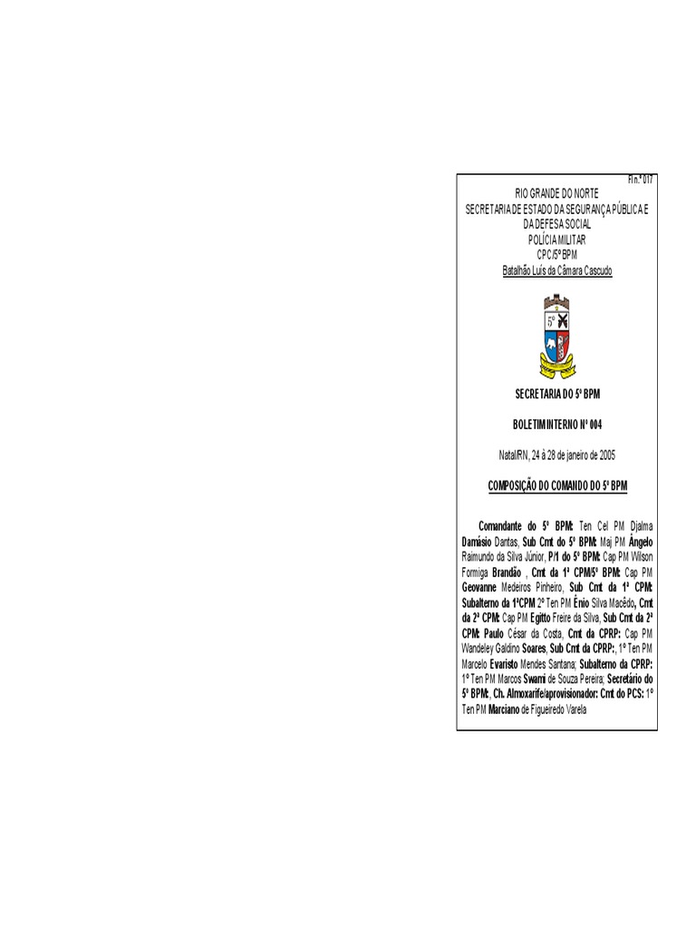 Boletim Interno do 5º BPM | PDF | Polícia militar | Política de defesa