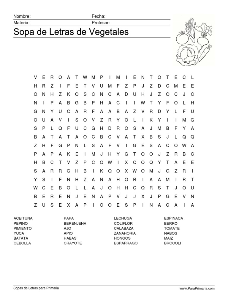 Sopa de Letras VEGETALES | PDF | Cocina europea | Comida regional y étnica