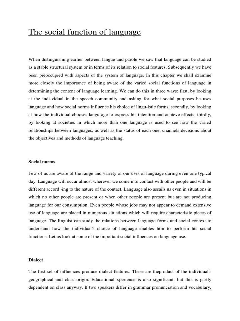 The Social Function of Language PDF | PDF | Dialect | Accent ...