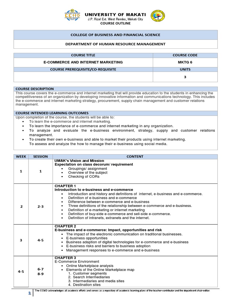 MKTG 6 e Commerce Course Outline | PDF | E Commerce | Electronic Business