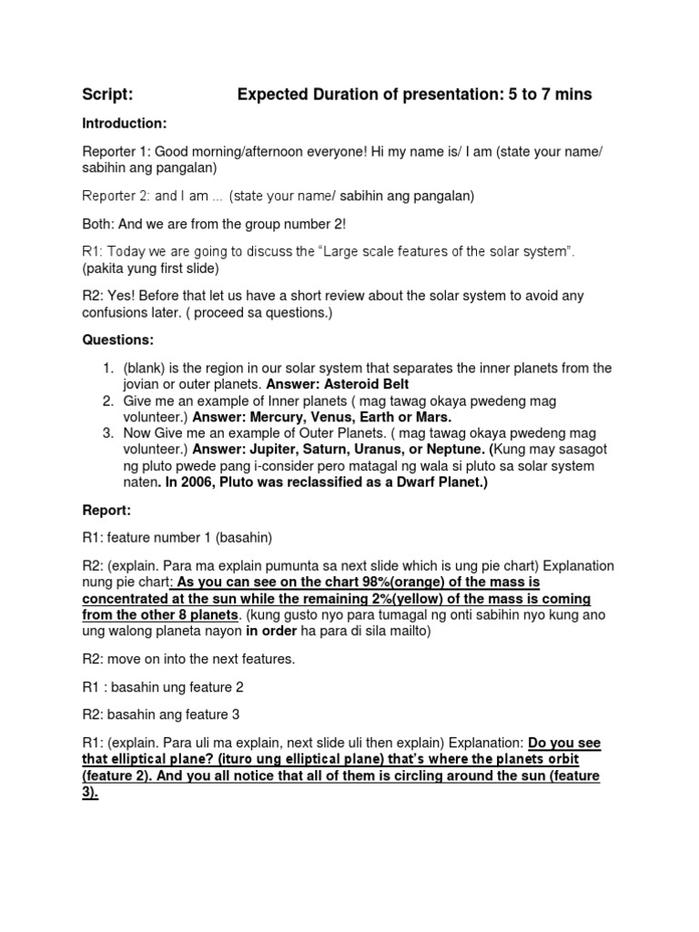Script: Expected Duration of Presentation: 5 To 7 Mins | PDF | Solar ...