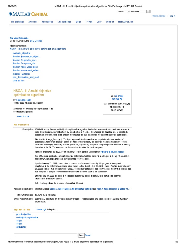 NSGA - II - A Multi-Objective Optimization Algorithm - File Exchange ...