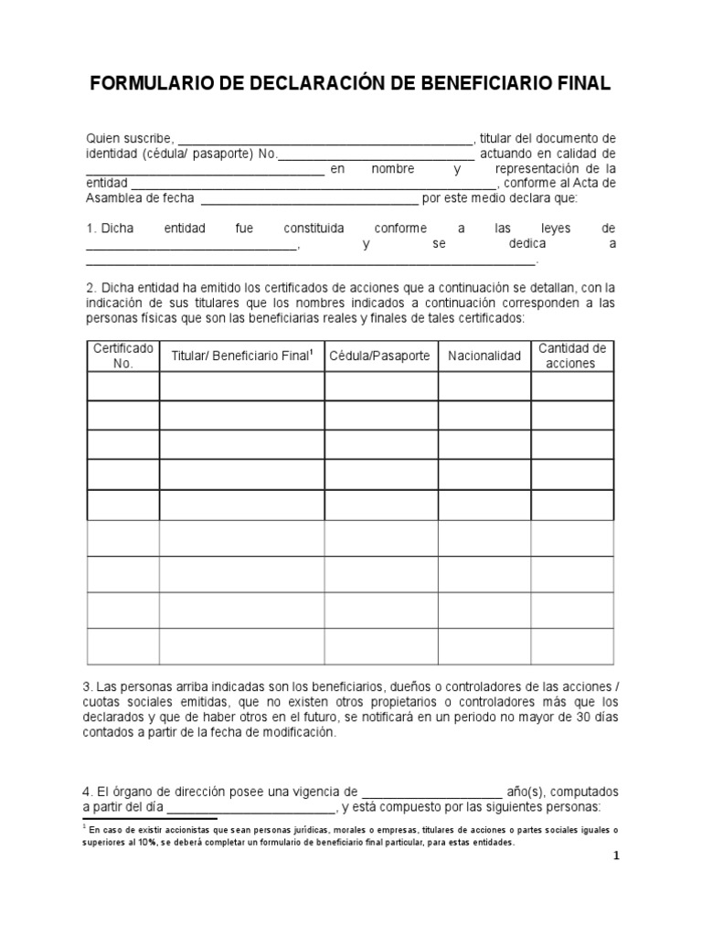 4.5 Formulario Declaración Beneficiario Final | PDF | Lavado de dinero | Instituciones sociales