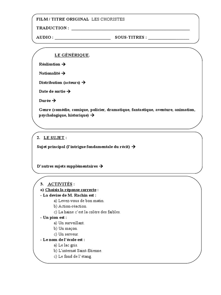 Fiche pédagogique sur Les Choristes | PDF