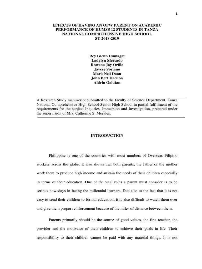 Chapter 1-5 Ofw Final | PDF | Migrant Worker | Survey Methodology