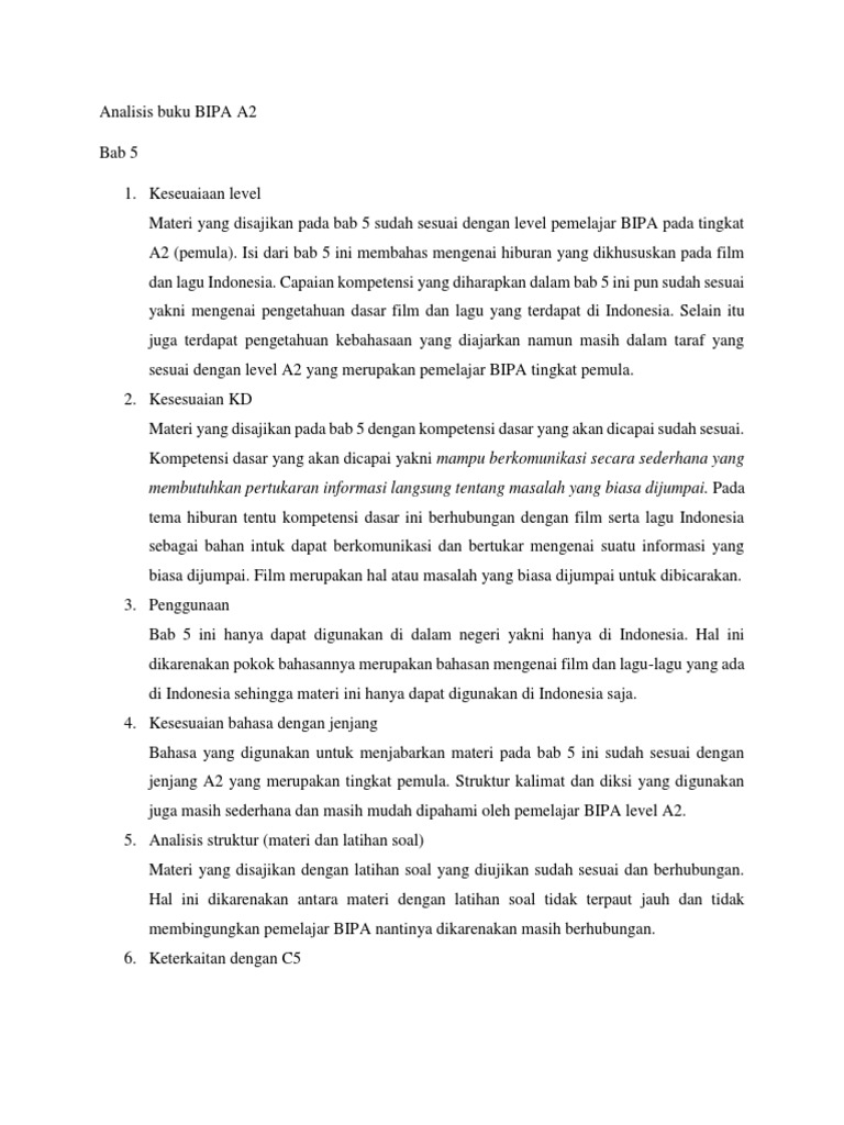 Analisis Bab 5&6 Buku BIPA A2 | PDF