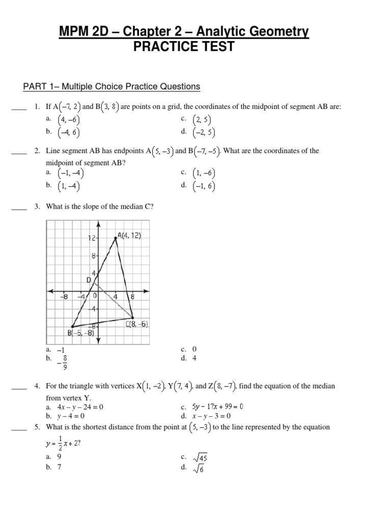 Analytic Geometry Practice Test: Answers and Explanations | PDF ...