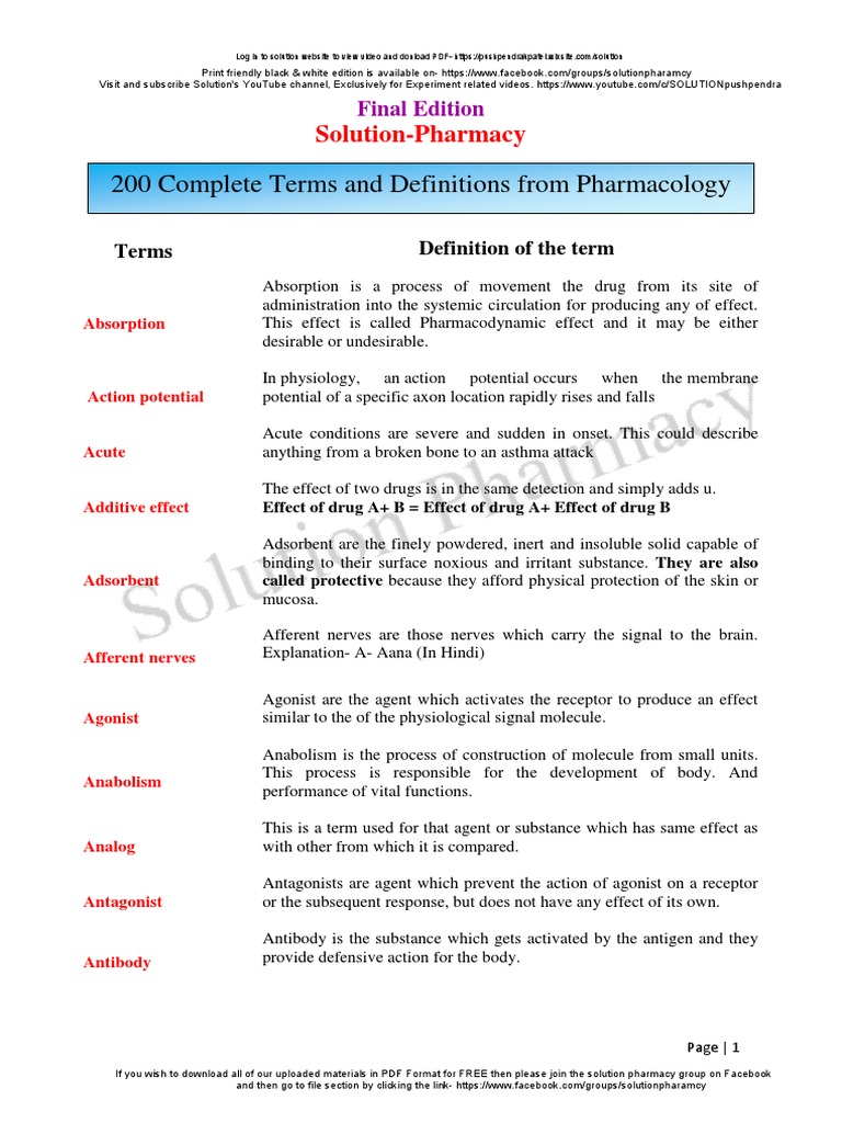 200 Terms & Definition From Pharmacology. Watermarked | PDF ...
