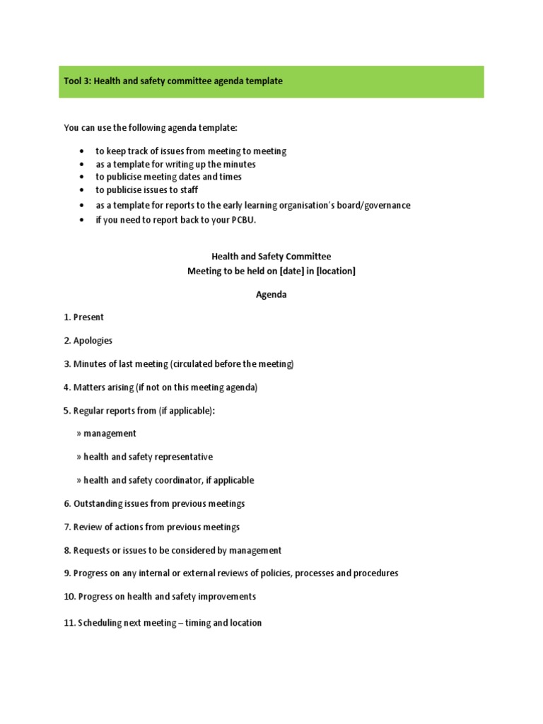 Tool 3: Health and Safety Committee Agenda Template | PDF