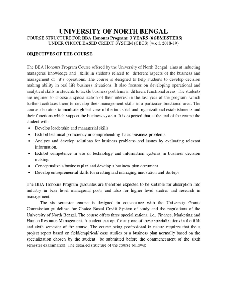 BBA Honours Course Structure at NBU | PDF | Supply And Demand | Demand