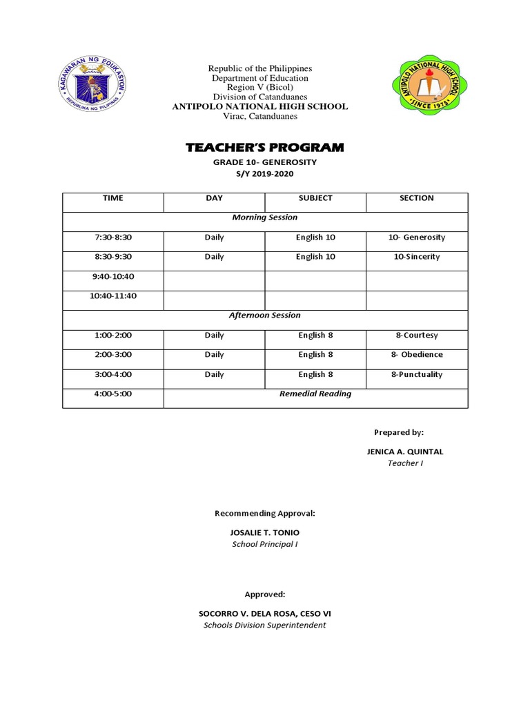 Teacher's Program 2019 2020 | PDF