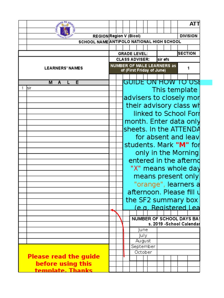 Attendance - SF2 E-Forms 50 Learners | PDF | Behavioural Sciences ...