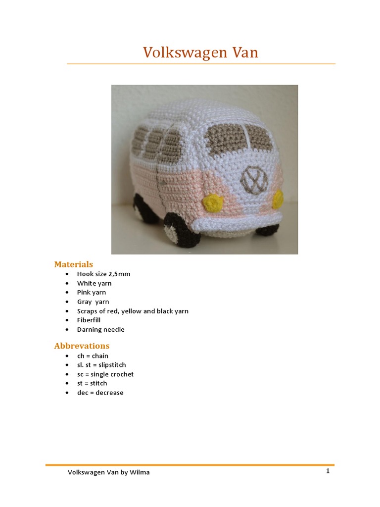 Volkswagen Van Crochet Pattern | PDF | Crochet | Embroidery