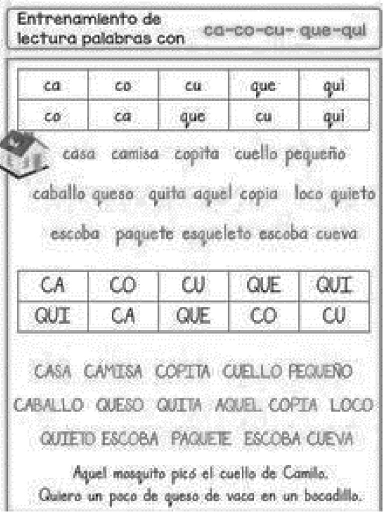 Fichas de Trabajo CA, Co, Cu, Que, Qui | PDF