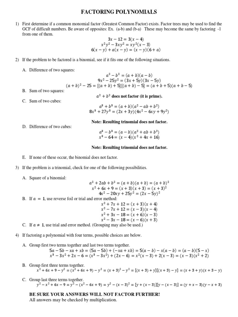 Factoring Polynomials Guide | PDF | Factorization | Mathematics Of ...