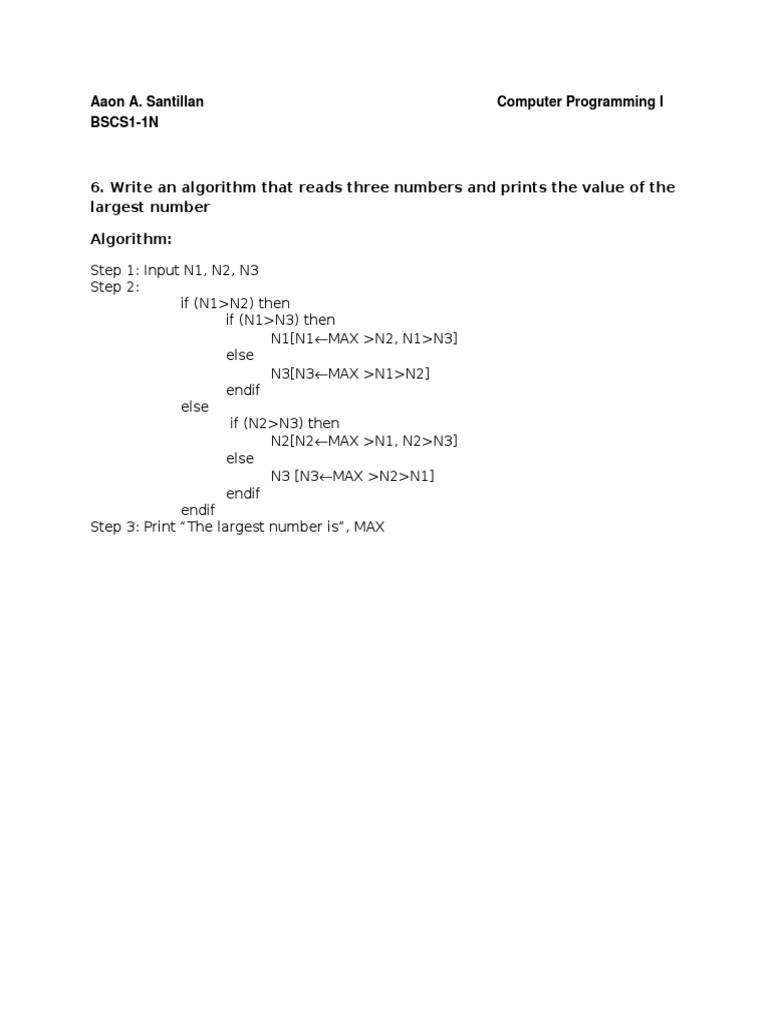 Aaon A. Santillan Computer Programming I BSCS1 1N | PDF