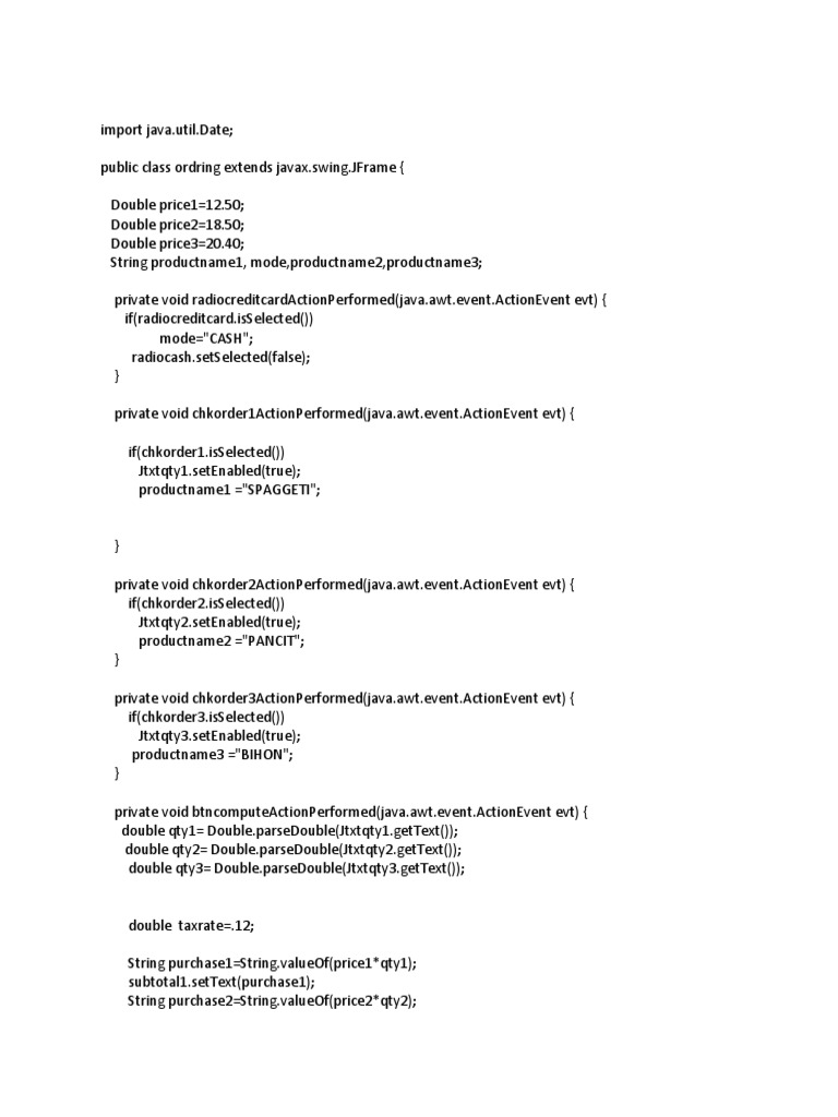 Codes Java Ordering | Download Free PDF | Receipt | Service Industries