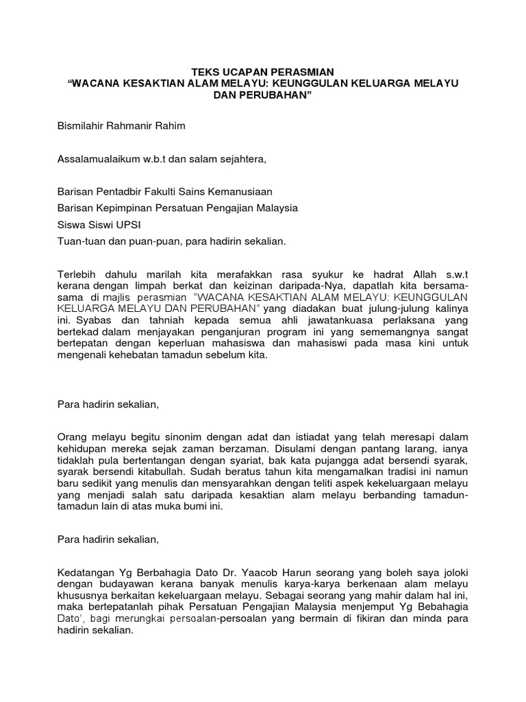 Teks Ucapan Perasmian | PDF