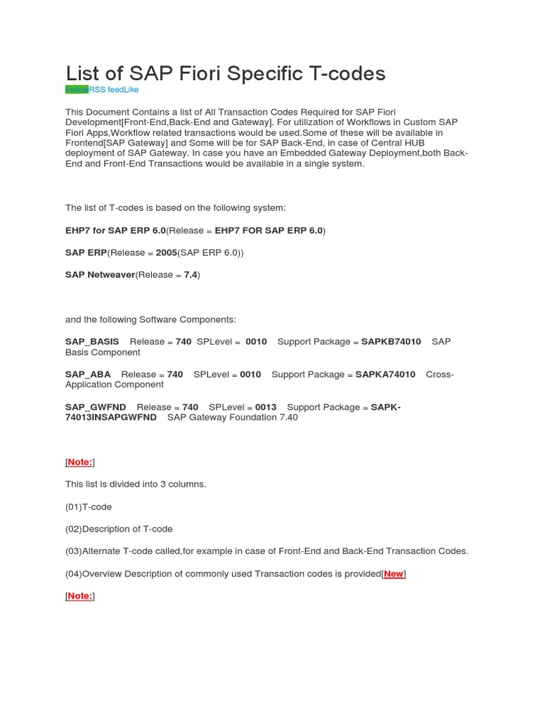 List of SAP Fiori Tcodes | PDF | Information Technology Management | Computer Engineering