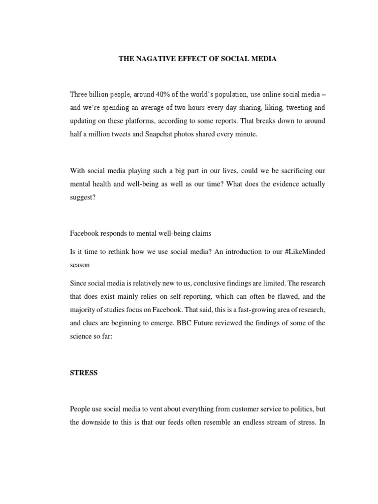 The Negative Effect of Social Media | PDF | Mood (Psychology) | Mental ...