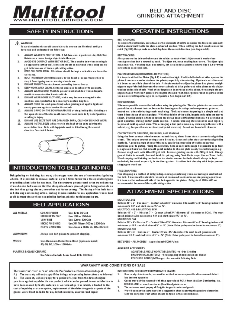Multitool Manual Pdf Grinding Abrasive Cutting Belt Mechanical