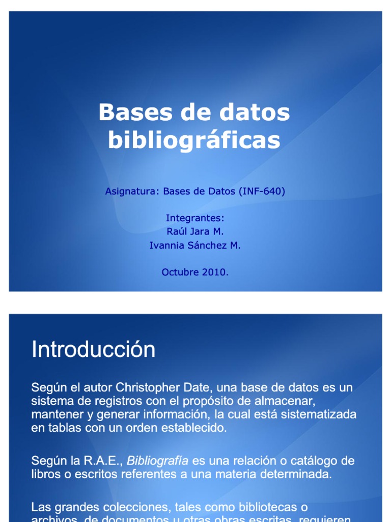 Bases de Datos Bibliográficas | PDF | Catalogación | Bases de datos