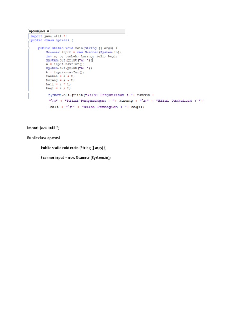 Import Java - Until. Public Class Operasi Public Static Void Main (String Args) (Scanner Input ...