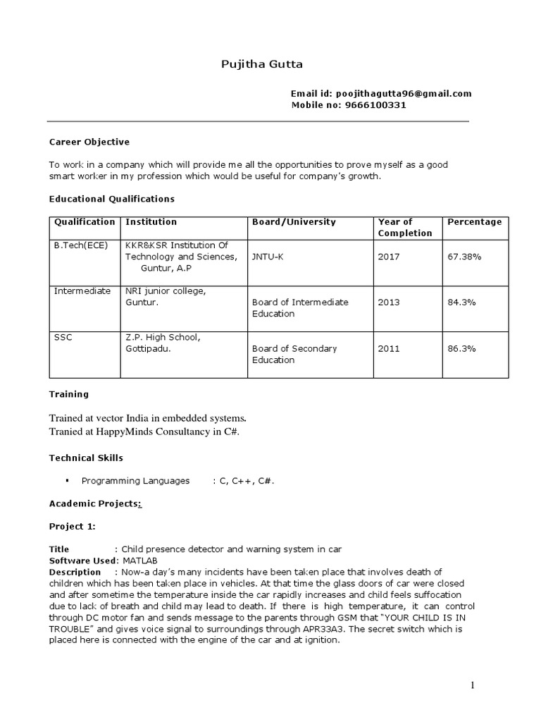Pujitha Resume For Tcs | PDF