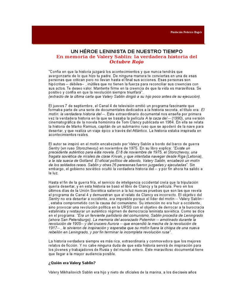 Valery Sablin: Héroe Leninista del Octubre Rojo | PDF | Unión Soviética ...
