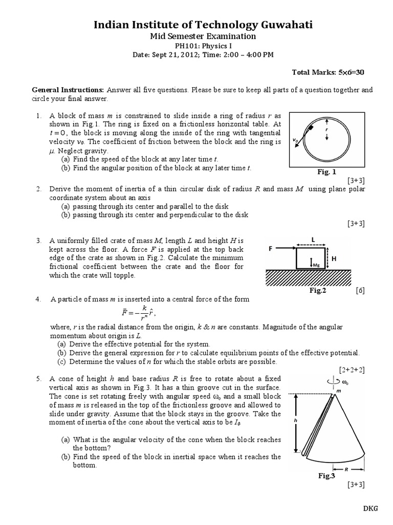 IIT Guwahati Physics 1 Mid-Semester Exam Solutions | PDF | Rotation ...
