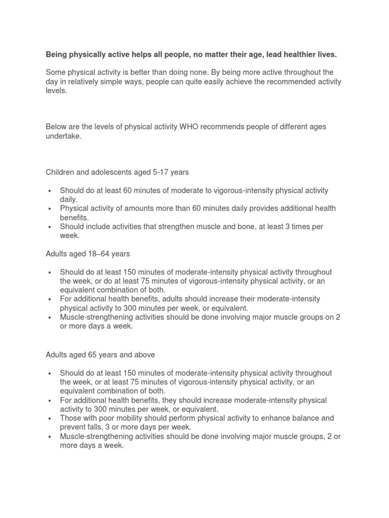 WHO Physical Activity Guidelines for Healthy Living at Any Age | PDF
