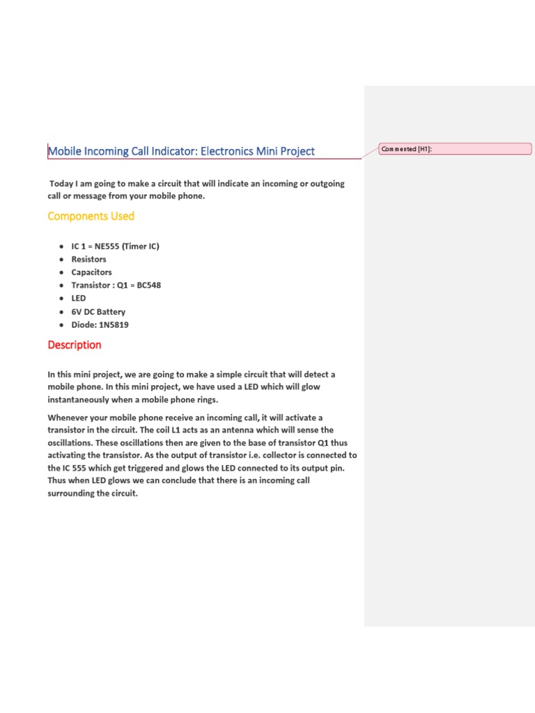Mobile Incoming Call Indicator Project | PDF